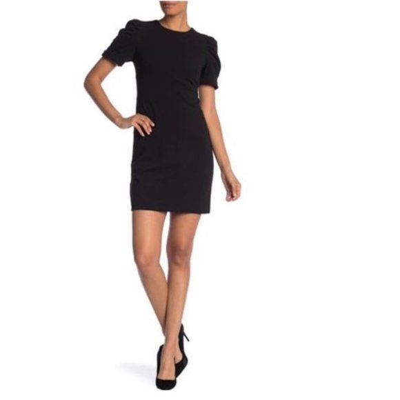 Parker | Dresses | Parker Body Con Puff Sleeve Black Cocktail Dress Sz ...